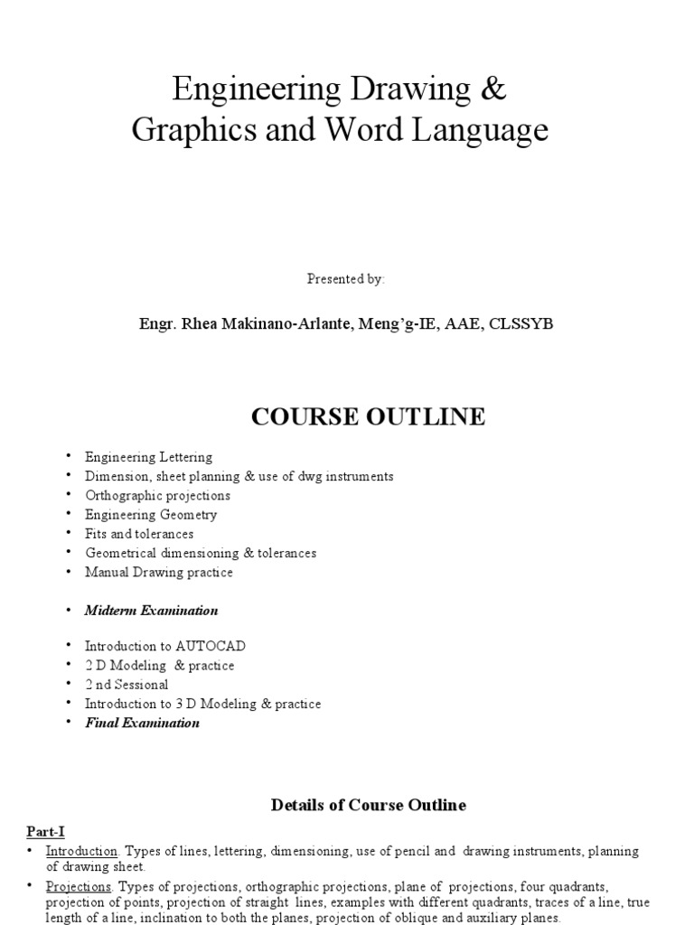 Engineering Drawing & Graphics and Word Language: Engr. Rhea Makinano ...