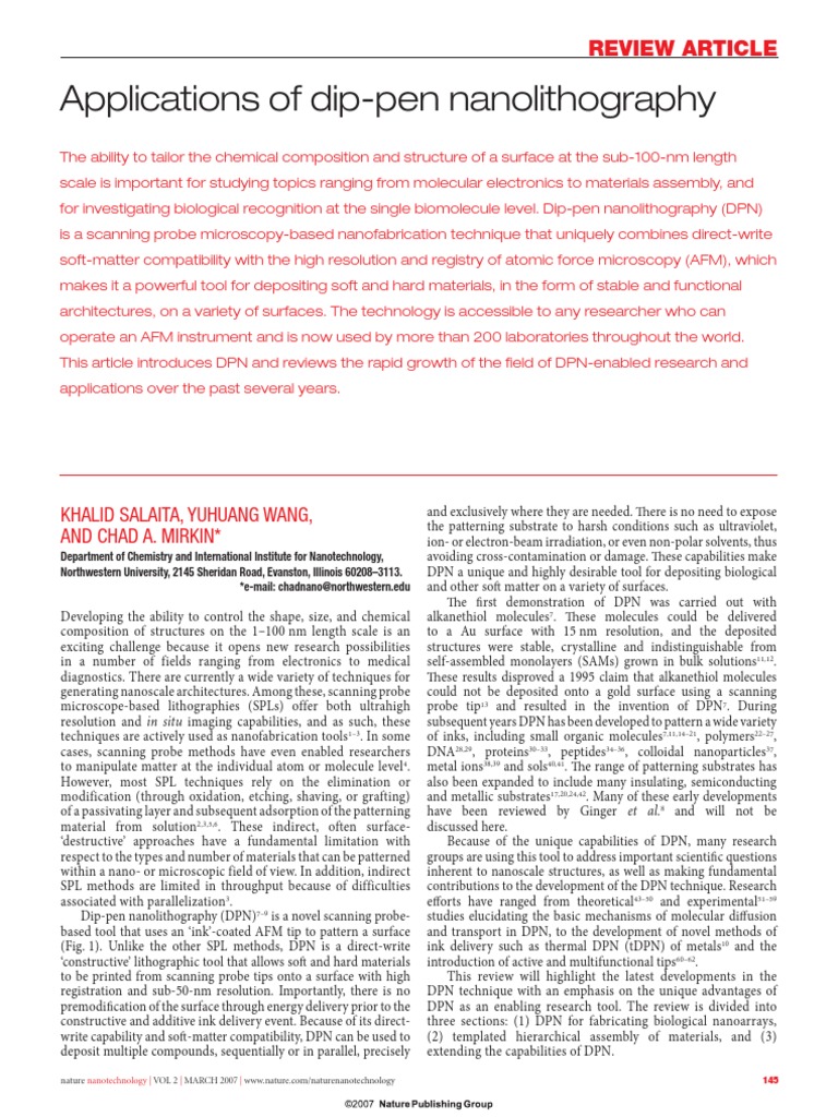Applications of Dip Pen Nanolithography (4709) PDF | PDF | Carbon ...