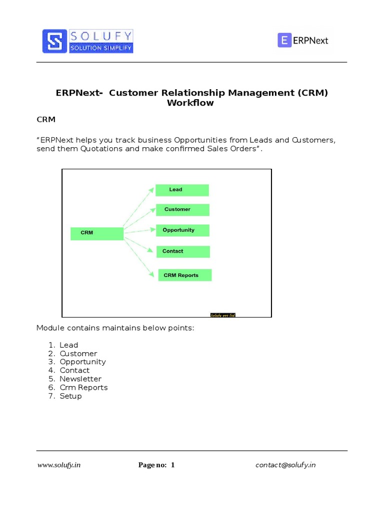 Erpnext-Customer Relationship Management (CRM) Workflow: WWW - Solufy.In Page No: 1 | PDF ...