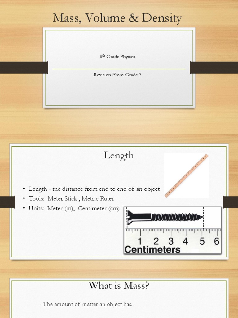 Mass, Volume & Density: 8 Grade Physics | PDF | Density | Volume