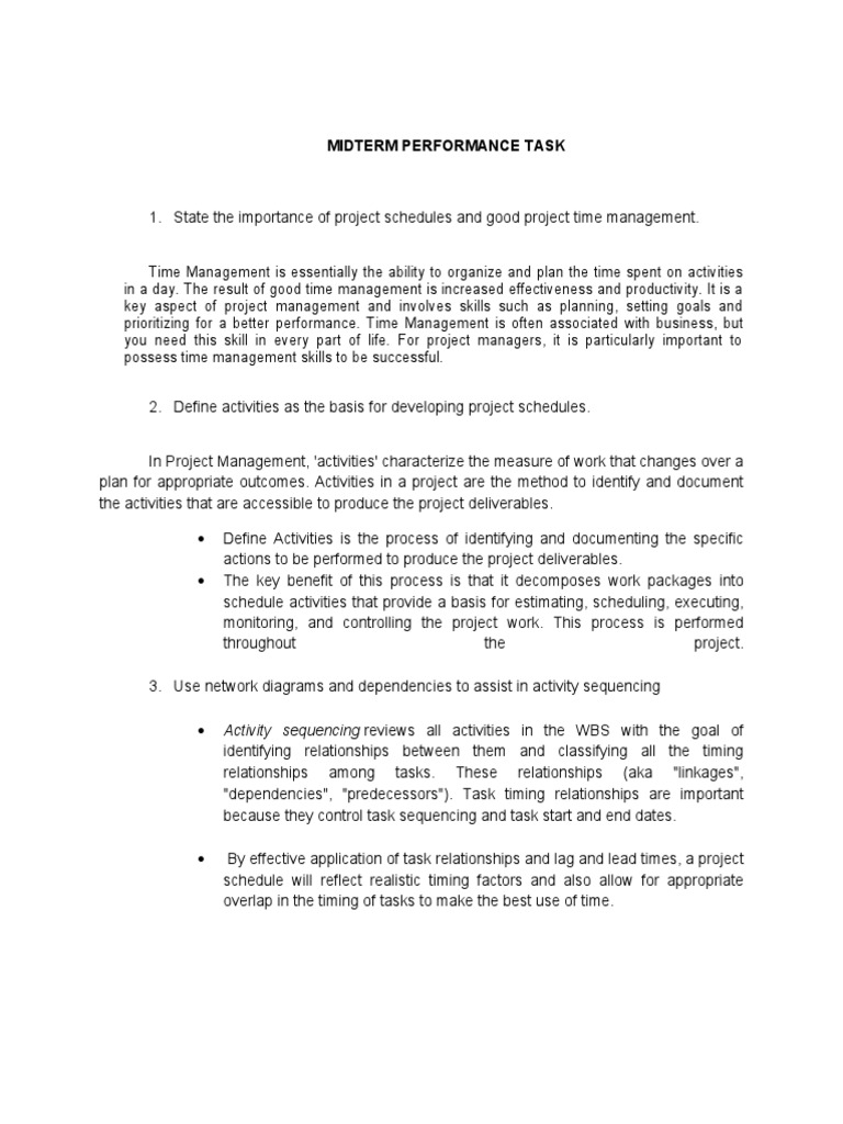 Midterm Performance Task | PDF | Project Management | Cognition