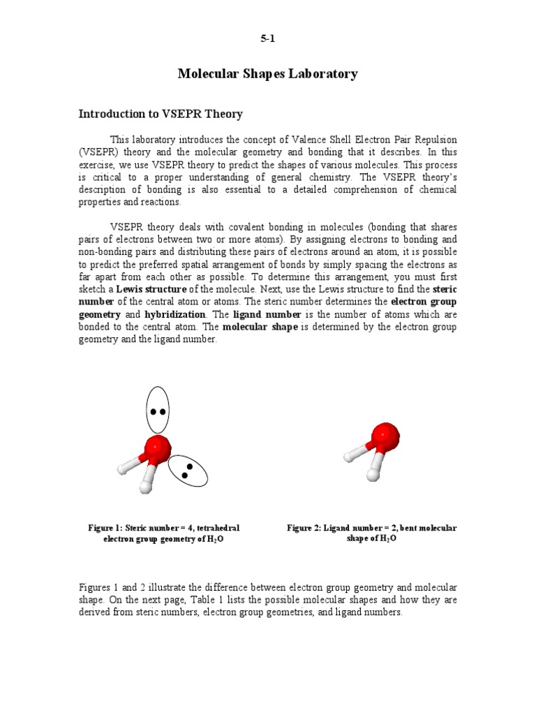 VSEPR Theory and Molecular Shapes Lab | PDF | Covalent Bond | Molecular ...