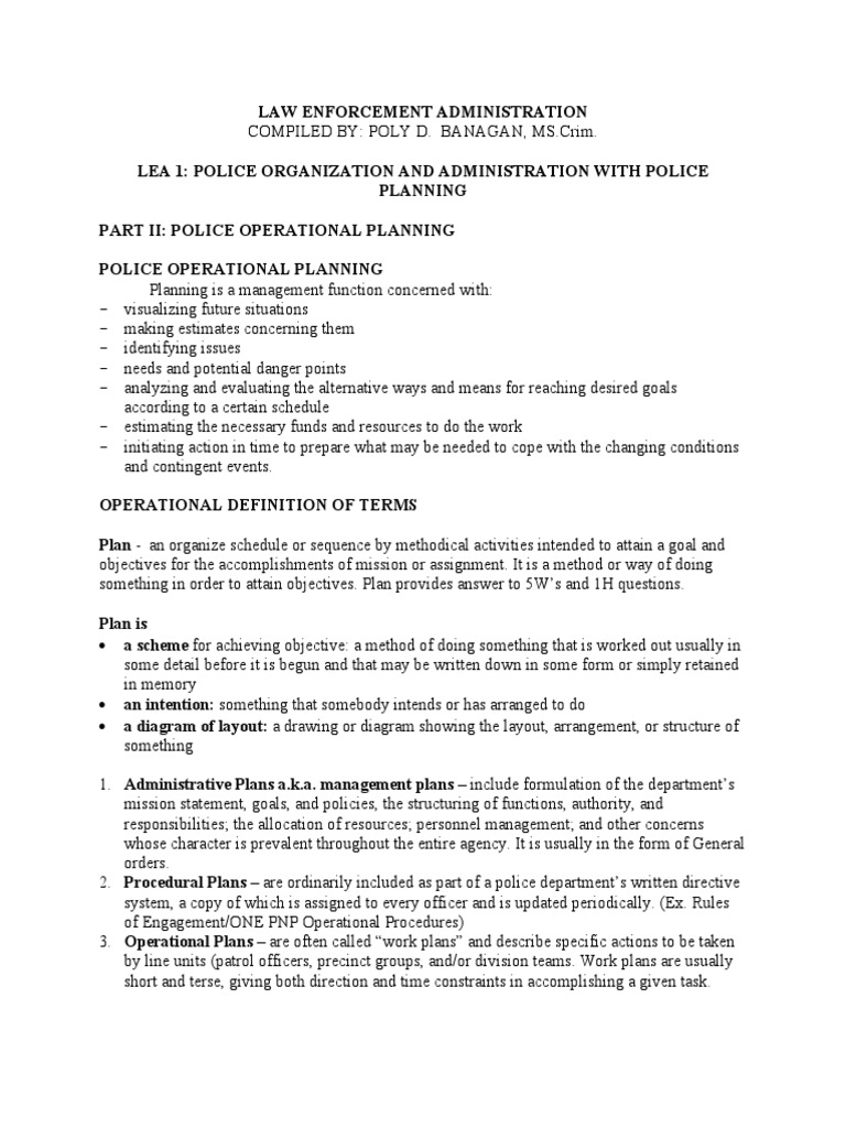 Police Operational Planning Overview | PDF | Goal | Police