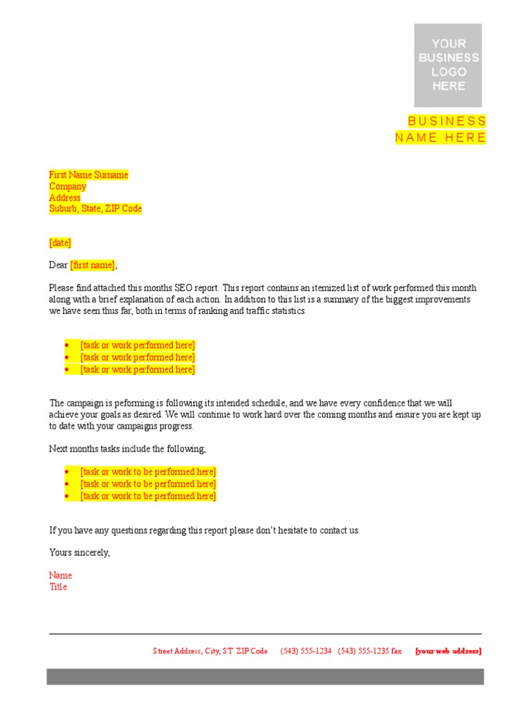 Monthly Report Email Template | PDF