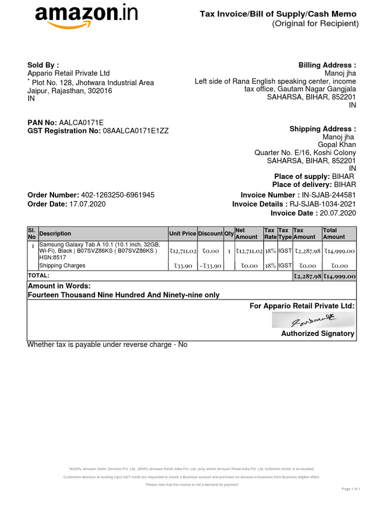 Samsung Tab Invoice | PDF | Invoice | Economies