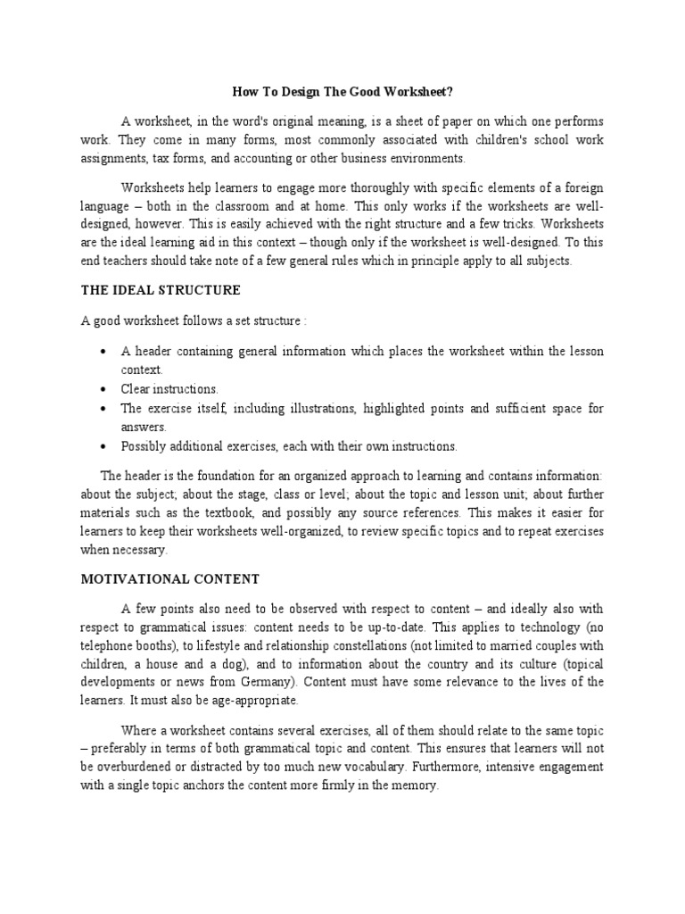 How To Design The Good Worksheet? | PDF | Worksheet | Foreign Language