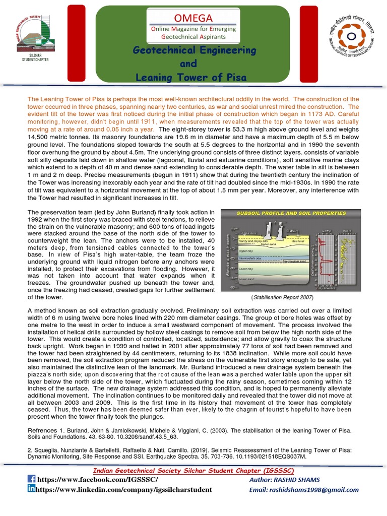 Geotechnical Engineering Stabilized Leaning Tower of Pisa | PDF | Soil ...