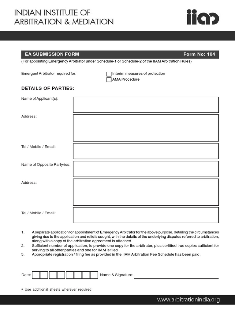 Ea Submission Form Form No: 104: Details of Parties | PDF