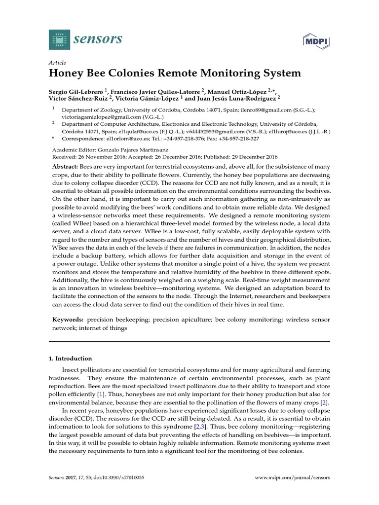 Sensors: Honey Bee Colonies Remote Monitoring System | PDF | Wireless ...