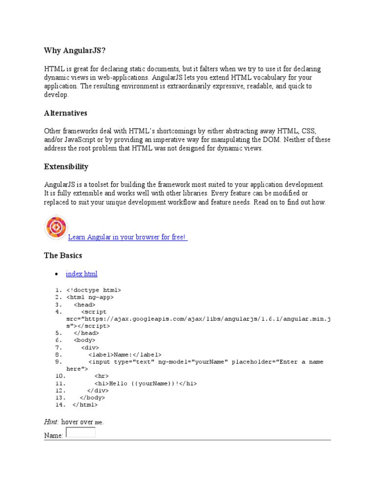 Why Angularjs?: Learn Angular in Your Browser For Free! | PDF | Angular ...