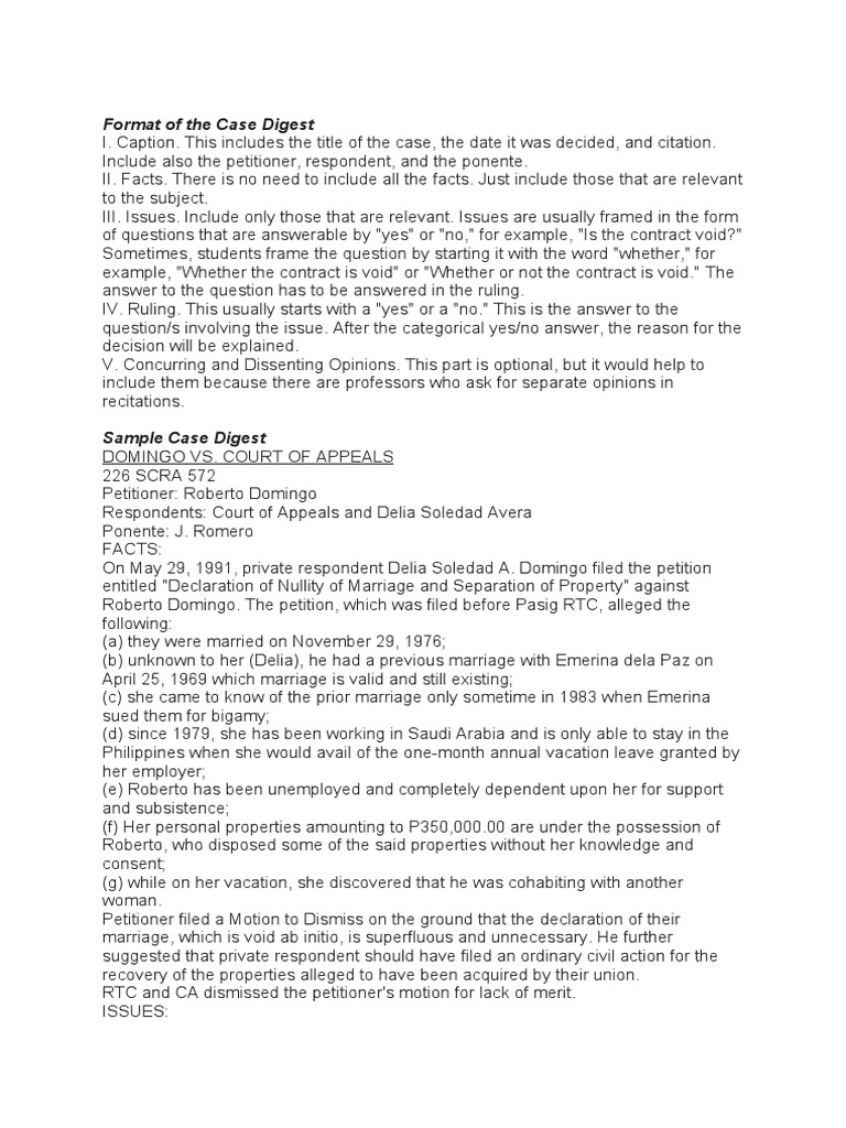 Case Digest Format | PDF | Annulment | Marriage