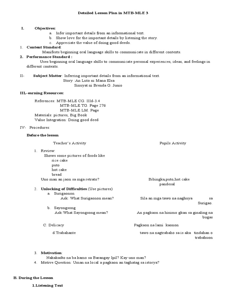 Detailed Lesson Plan in MTB | PDF
