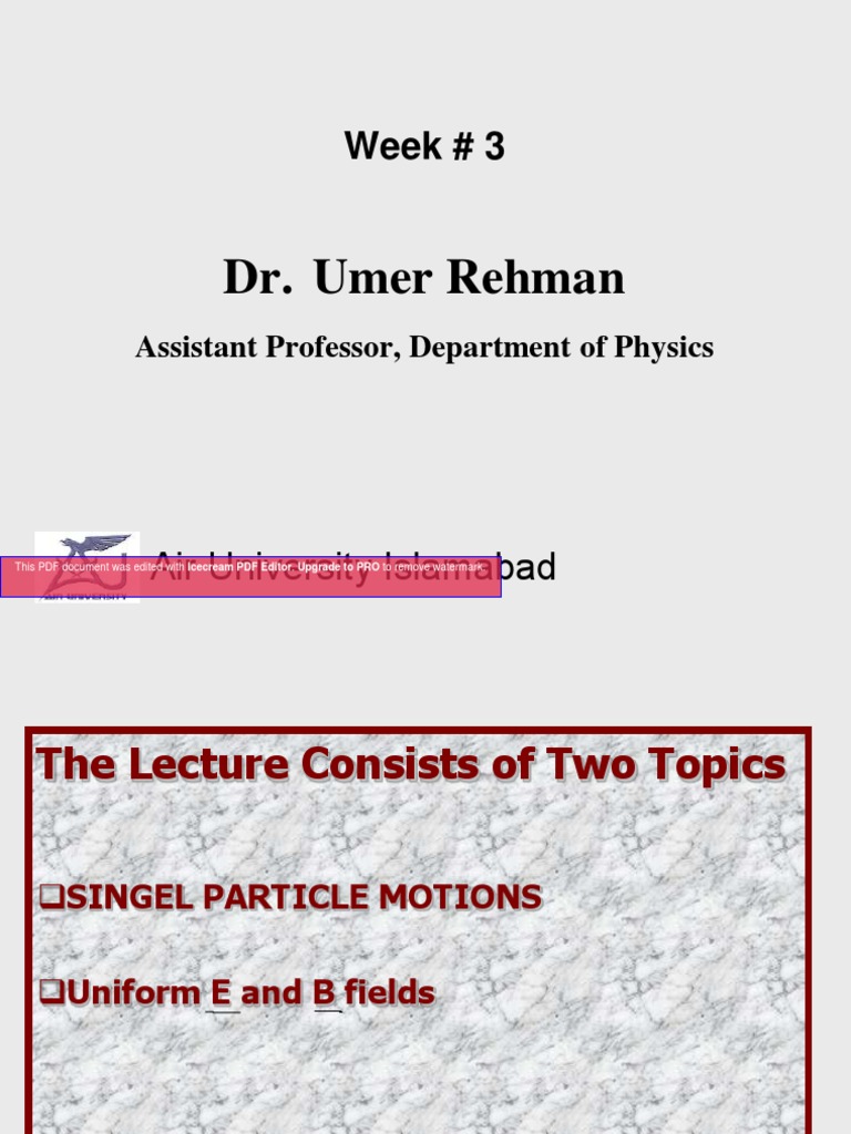 Plasma Physics: Single Particle Motion | PDF