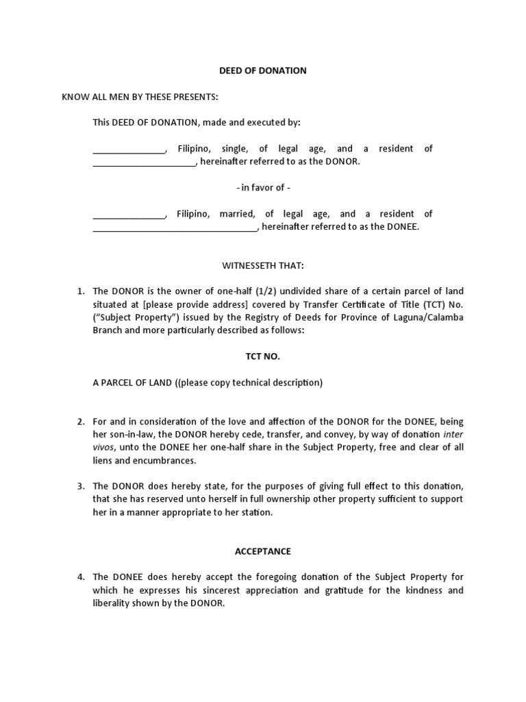 Draft DEED OF DONATION | PDF | Deed | Notary Public