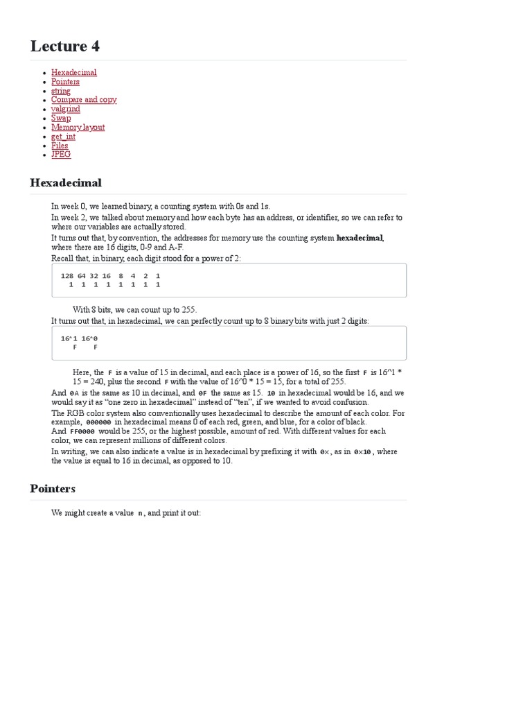 Lecture 4 - CS50x PDF | PDF | Pointer (Computer Programming) | Integer (Computer Science)