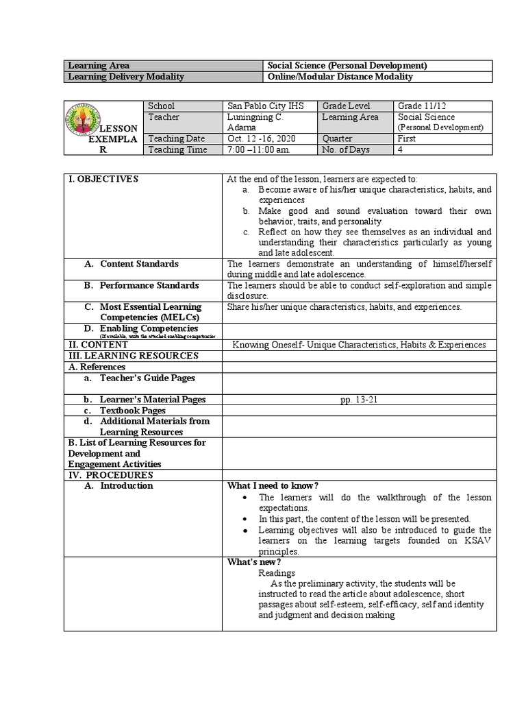 (Personal Development) : (If Available, Write The Attached Enabling ...