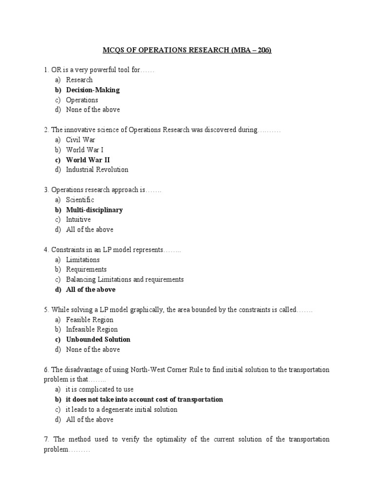 MCQS of Operations Reearch | PDF | Operations Research | Mathematical ...