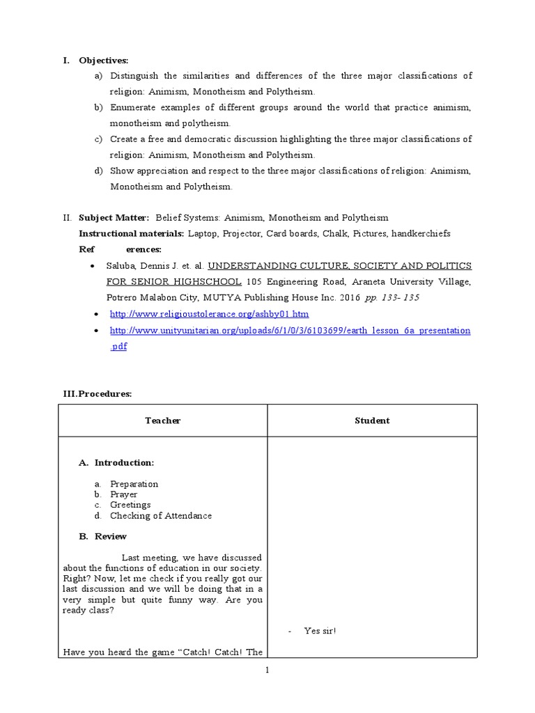 Lesson Plan Religion | PDF | Monotheism | Polytheism