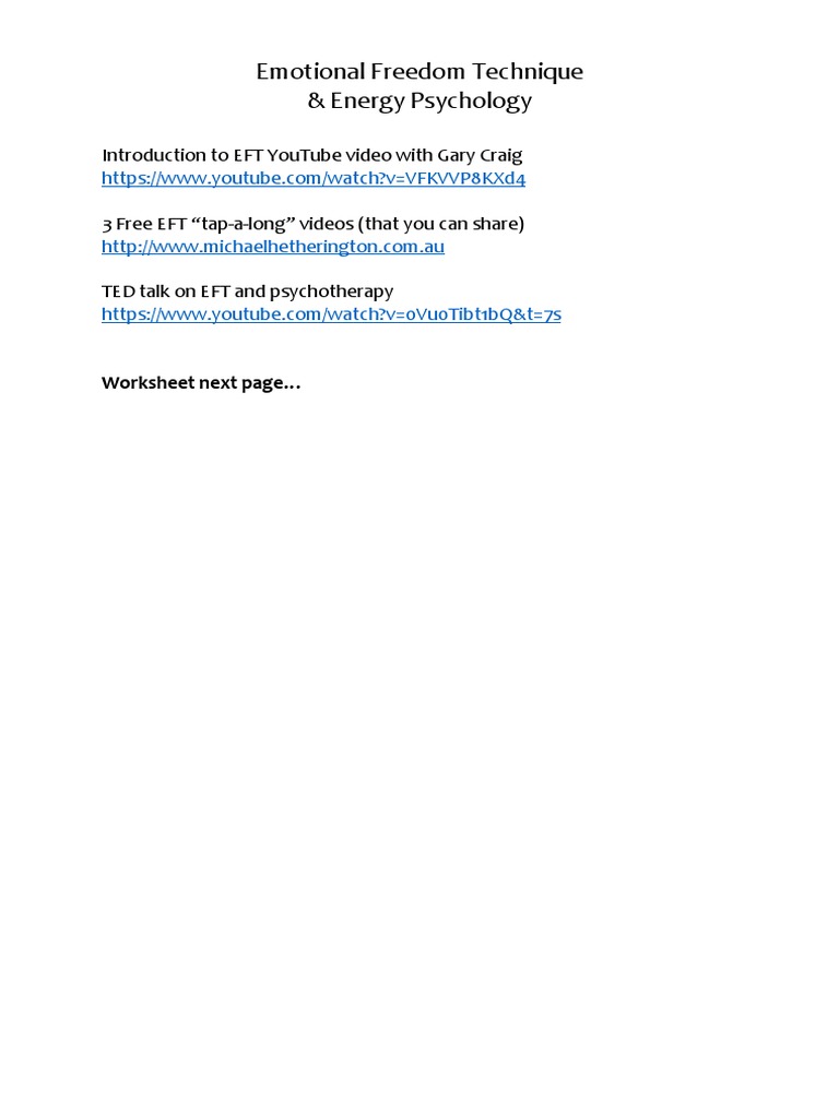 Emotional Freedom Technique & Energy Psychology: Introduction To Eft Youtube Video With Gary ...