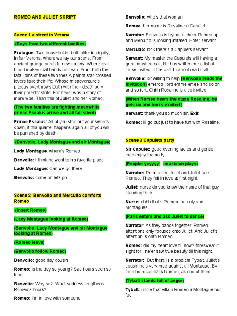 ROMEO AND JULIET Short Script | PDF | Characters In Romeo And Juliet ...
