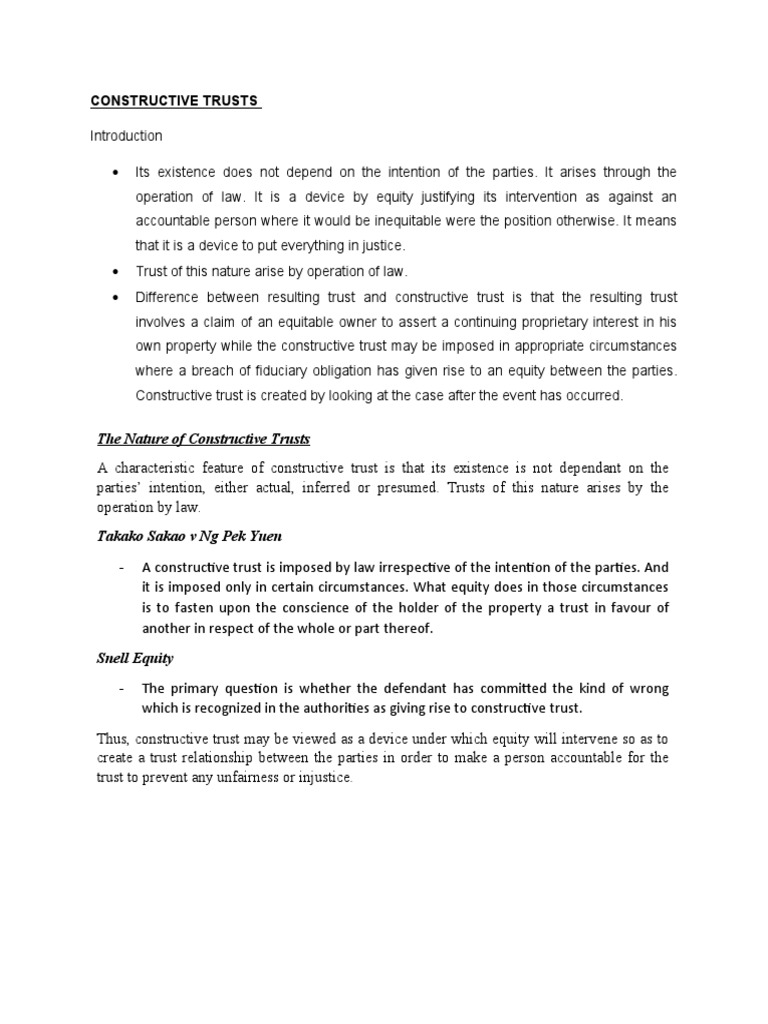 Constructive Trust Notes | PDF | Trust Law | English Trust Law