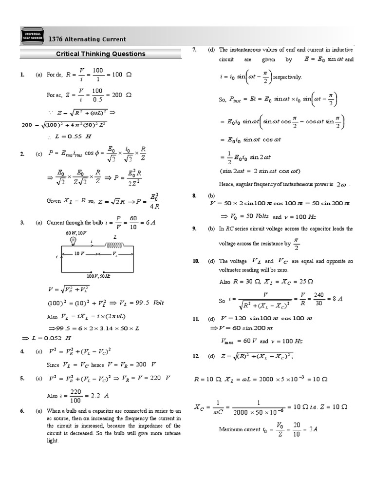 03-AC-Solution-Critical, Graphical, Ass. Reson | PDF | Inductance | Inductor