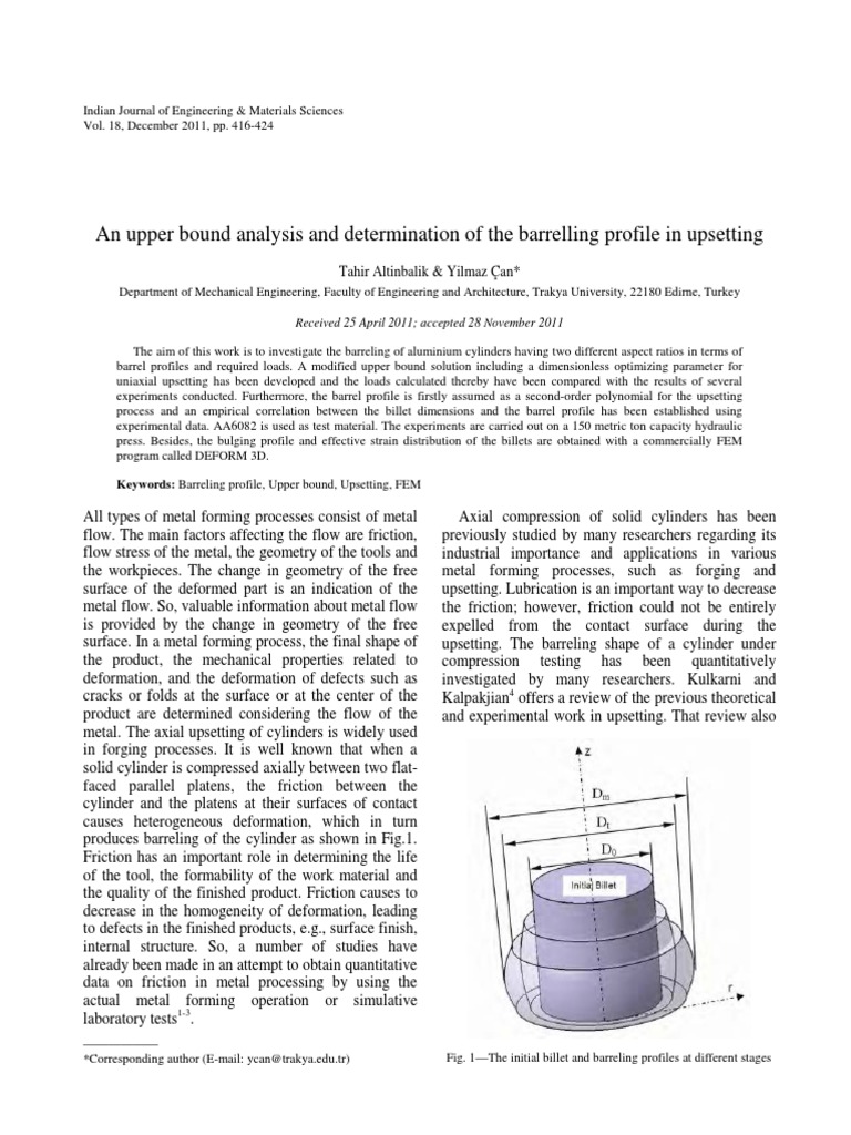 Analysis of Barrelling Profile in Axial Compression of Cylindrical ...