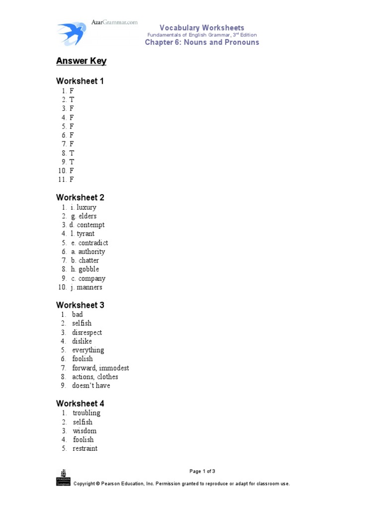 Answer Key: Worksheet 1 | PDF | English Grammar | Syntax