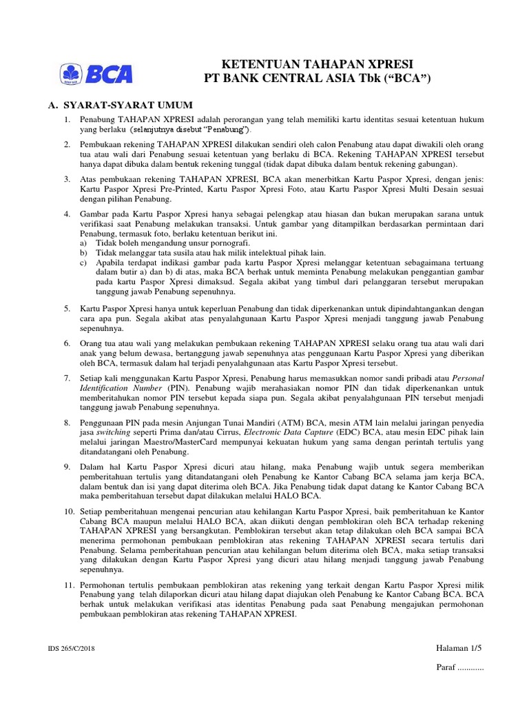 Syarat dan Ketentuan Tahapan Xpresi BCA | PDF