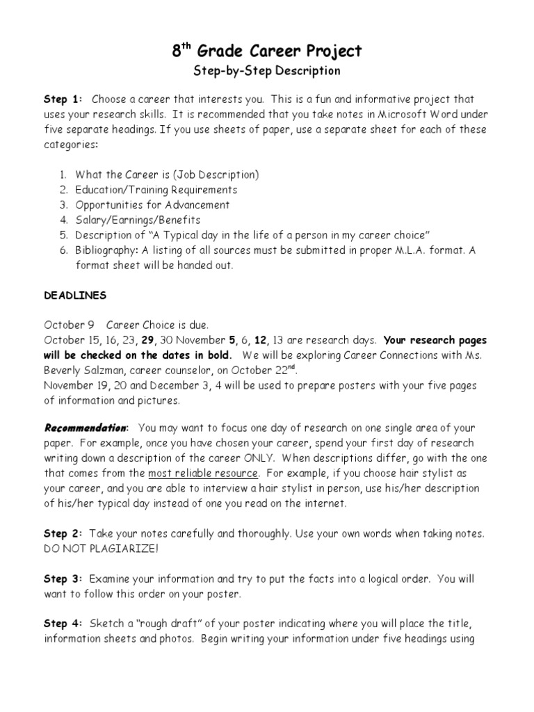 8th Grade Career Research Project | PDF | Databases | Rubric (Academic)