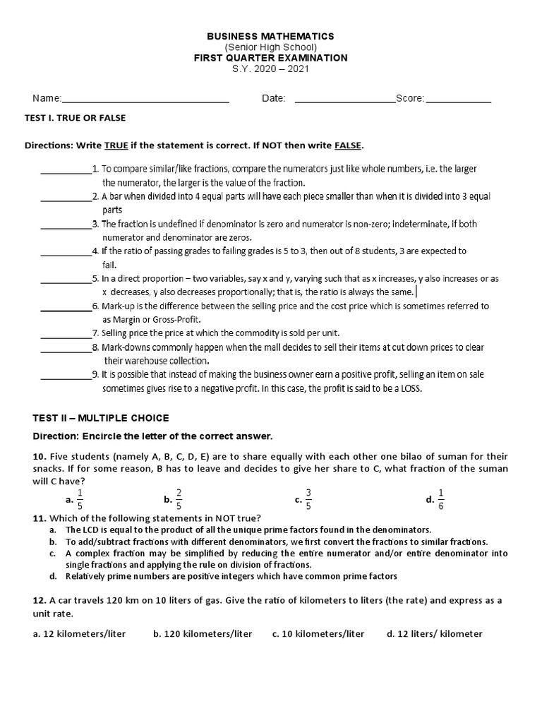 Business Mathematics | PDF | Fraction (Mathematics) | Arithmetic