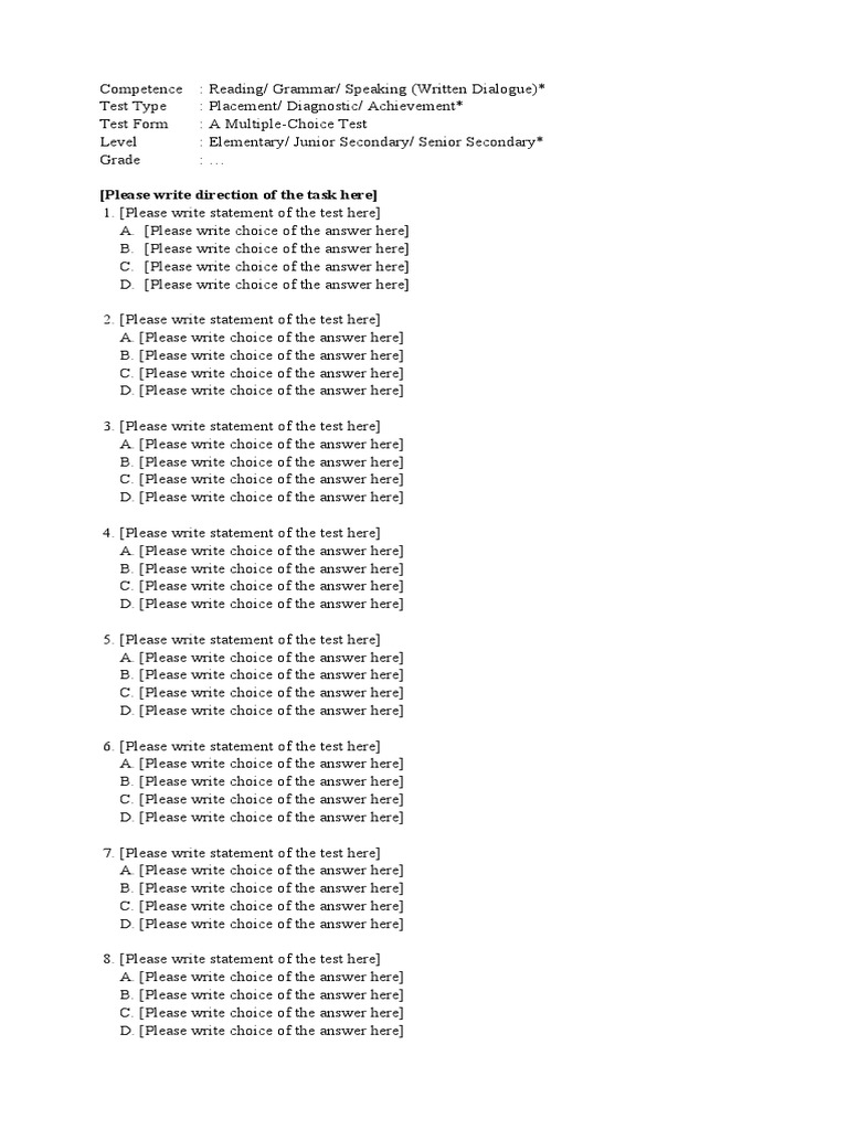 Multiple Choice Test Template PDF | PDF | Student Assessment And ...