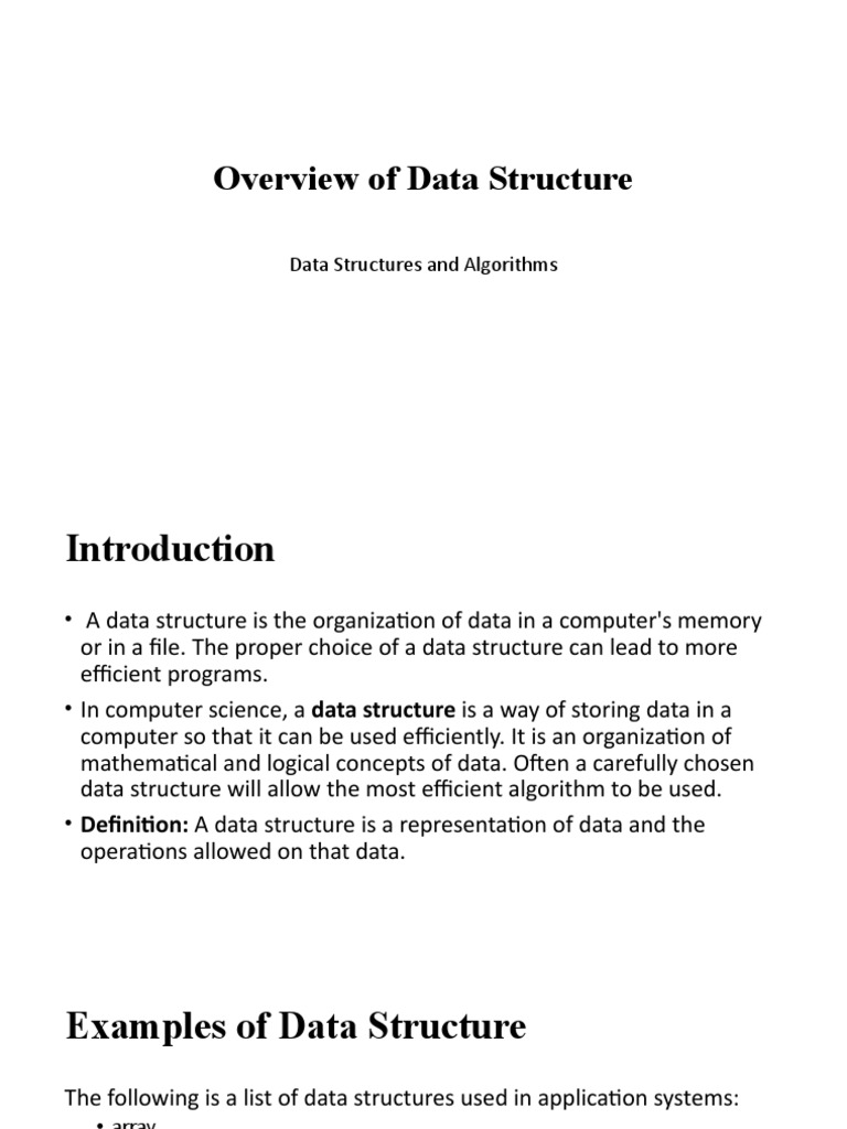 Overview Of Data Structure Data Structures And Algorithms Pdf Data 4503