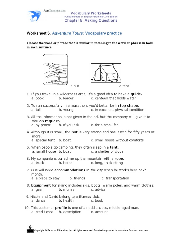 Worksheet 5.: Adventure Tours: Vocabulary Practice | PDF