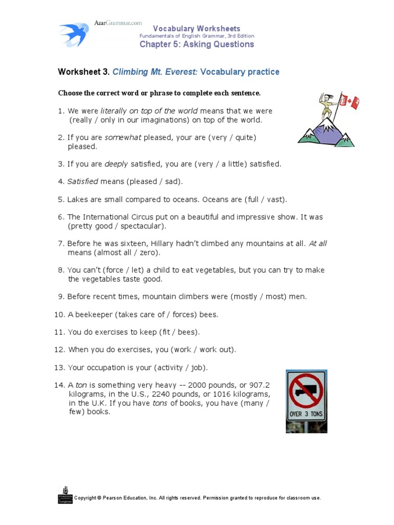 Worksheet 3.: Climbing Mt. Everest: Vocabulary Practice | PDF