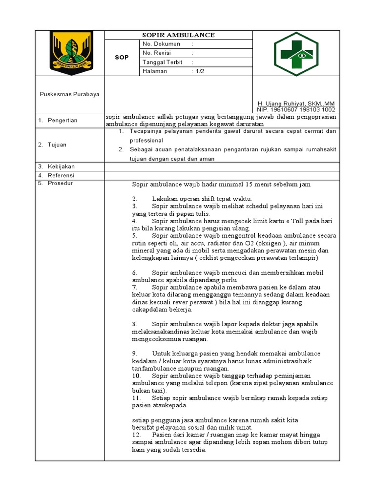 SOP Sopir Ambulance | PDF