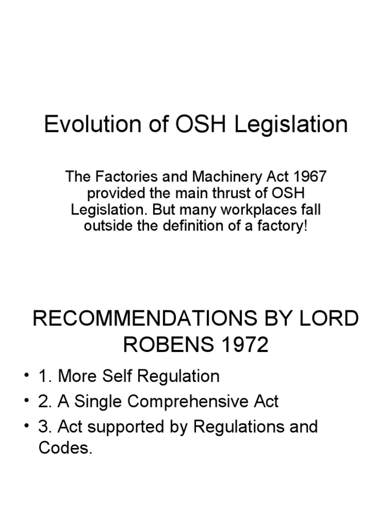 Evolution of OSH Legislation | PDF | Occupational Safety And Health ...