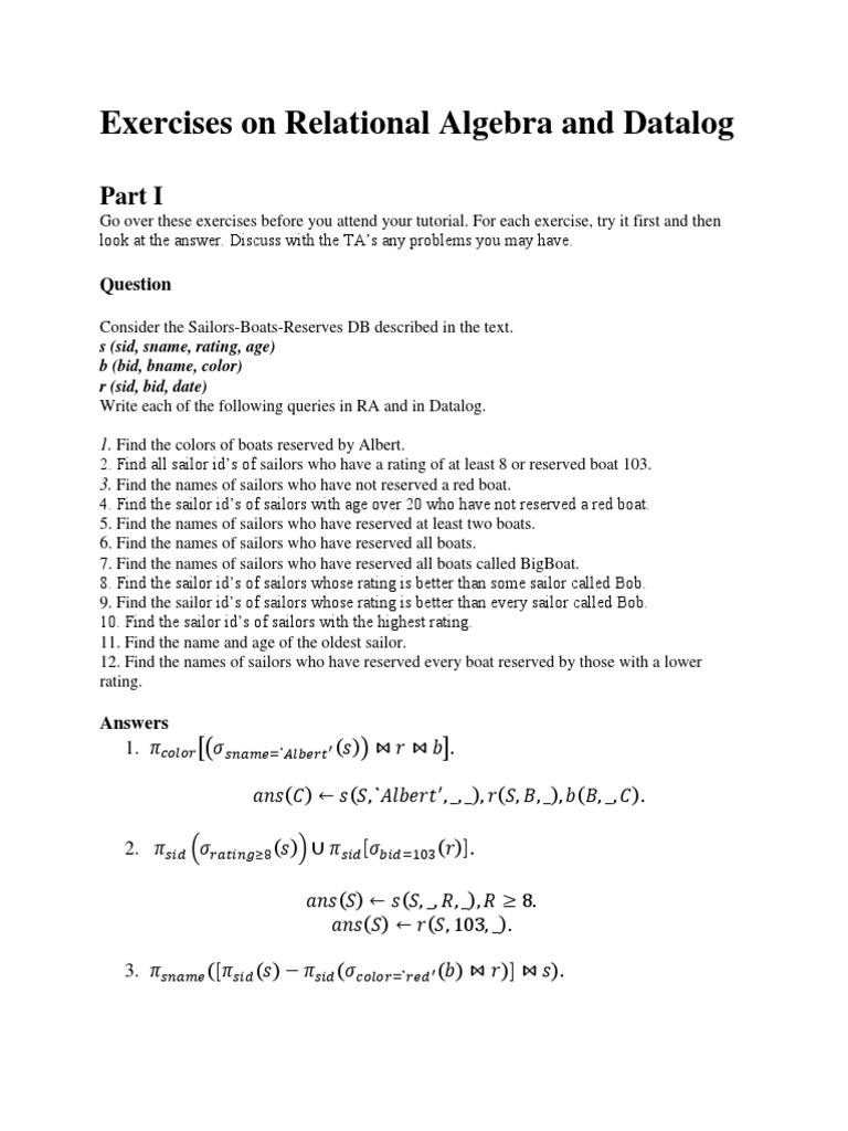 RA-Datalog-Tutorial - Sol PDF | PDF | Teaching Mathematics | Business