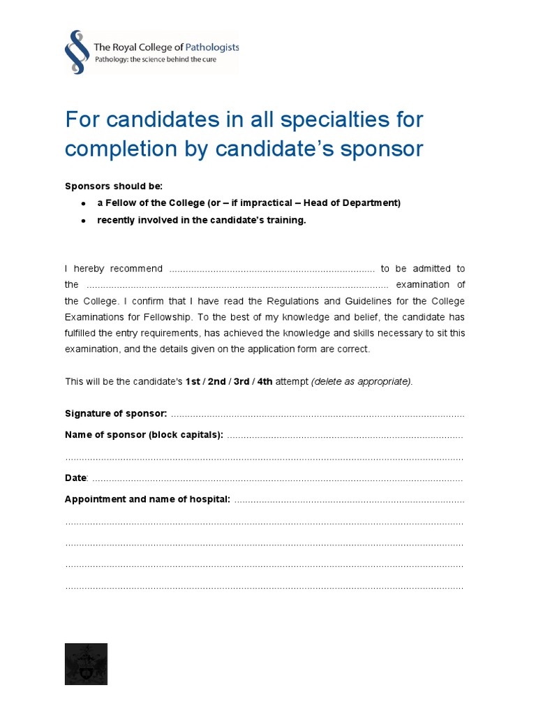 Sponsorship Form For Exam Candidates Word Version | PDF
