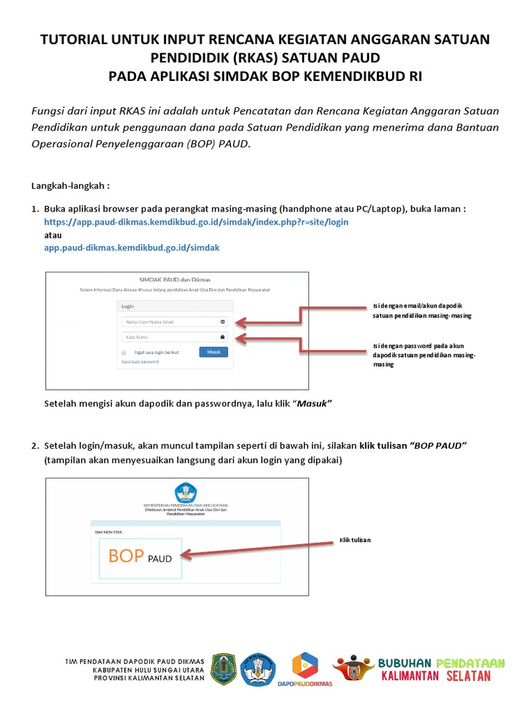 Rkas - Tutorial Input Data Aplikasi Simdak Bop 2020 | PDF