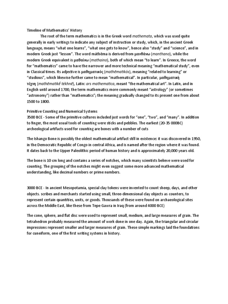 Timeline of Mathematics | PDF | Teaching Mathematics | Archaeology