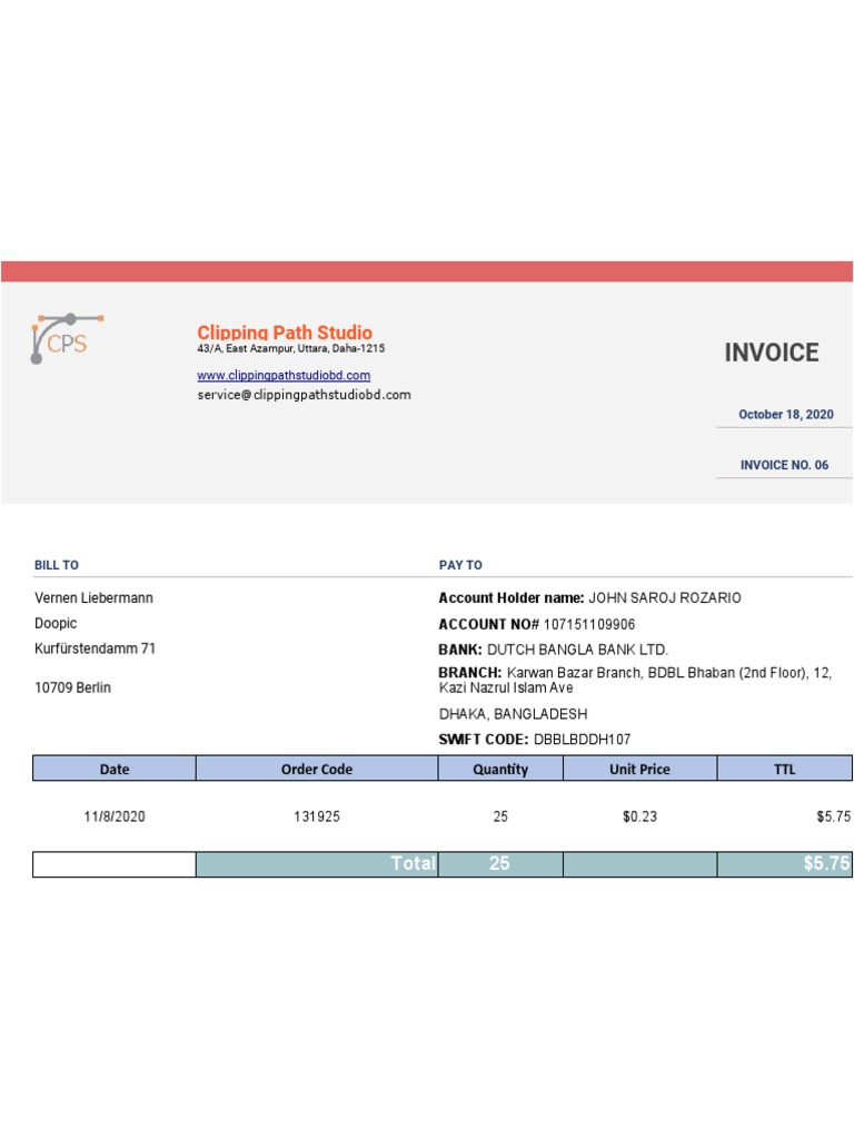 Invoice for Clipping Path Services | PDF