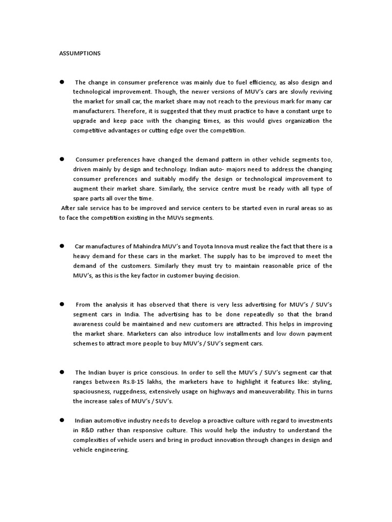 Assumptions | PDF | Car | Vehicles