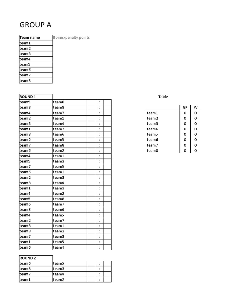 8-Team Tournament Schedule Template | PDF