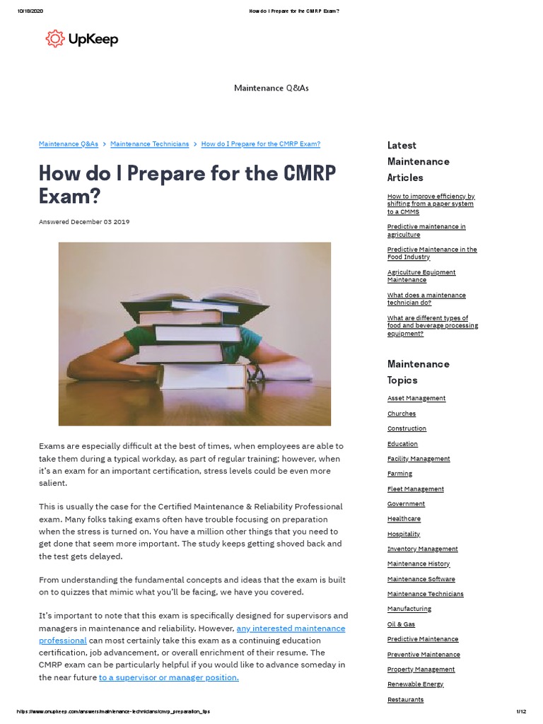 How Do I Prepare For The CMRP Exam | PDF | Reliability Engineering ...