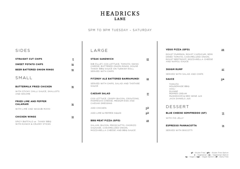 HLA0722 Headricks Brewery A4 Menu Jun 2020 WEB | PDF | French Fries | Salad