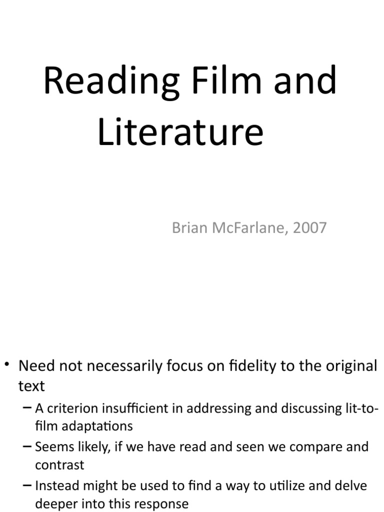 Reading Film and Literature: Brian Mcfarlane, 2007 | PDF ...
