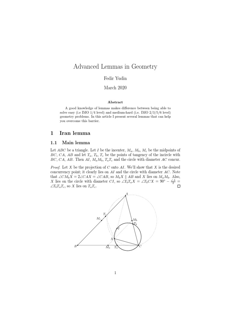 Advanced Lemmas in Geometry PDF | PDF | Triangle | Perpendicular