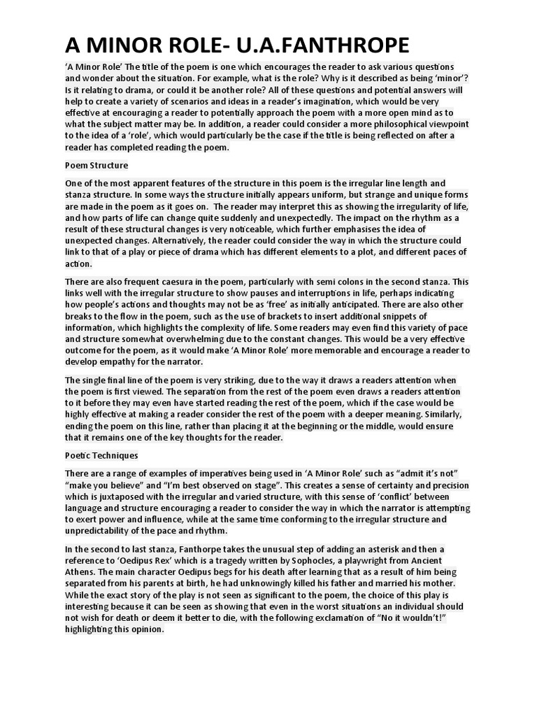 A Minor Role | PDF | Poetry | Feeling