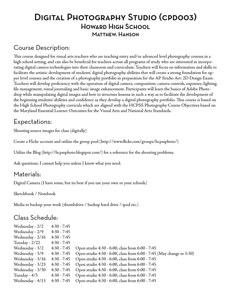 Dig Photo Syl | PDF | Digital Photography | Curriculum